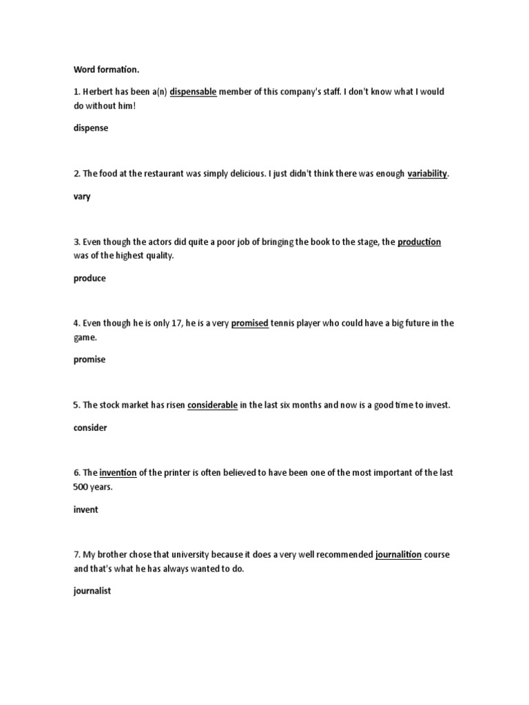 Word Formation Exercise | PDF