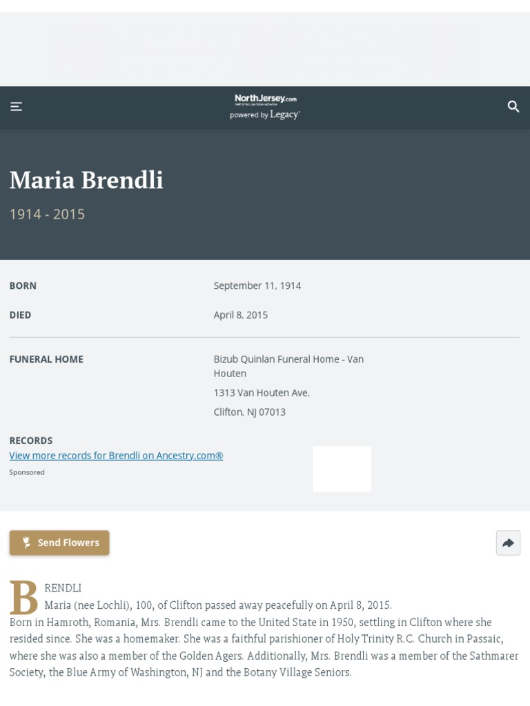 Maria Brendli Obituary (1914 - 2015) - Clifton, NJ - The Record ...