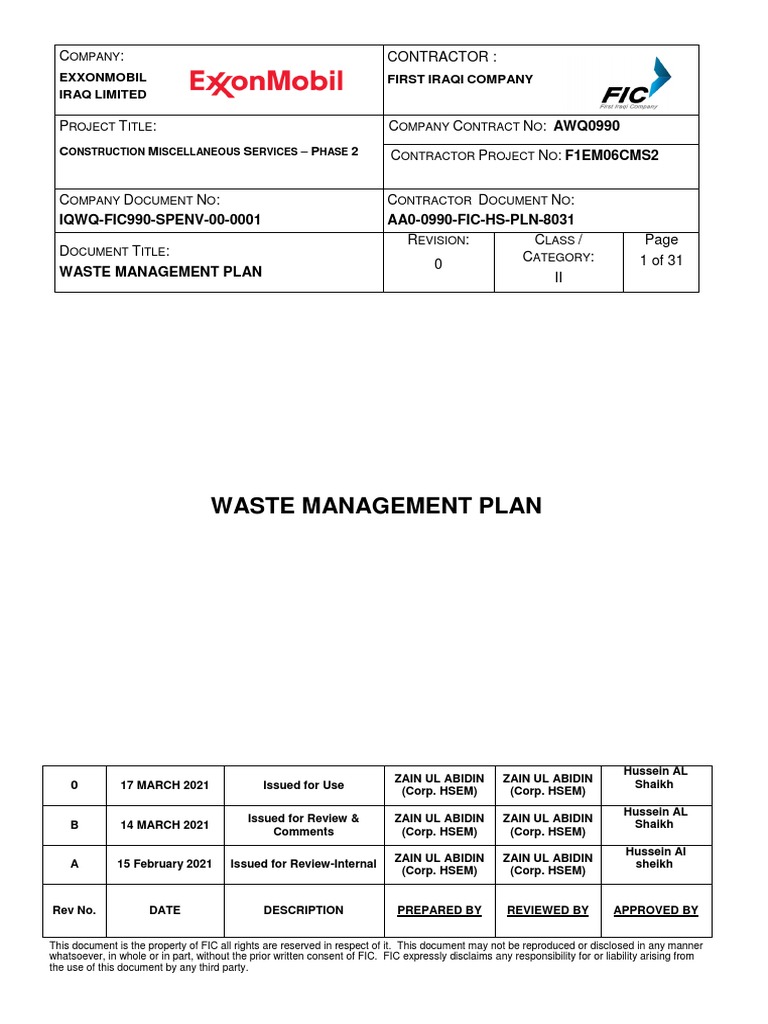 Iqwq-Fic990-Spenv-00-0001 - 0 - Waste Management Plan | PDF | Waste ...