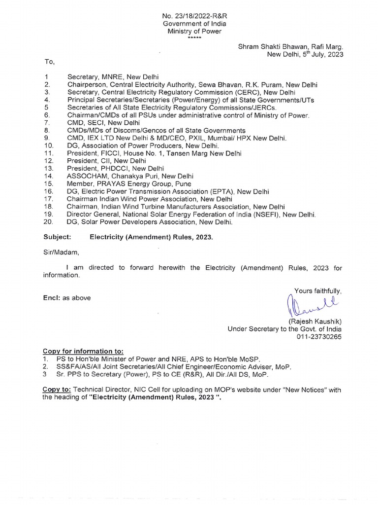 Electricity Amendment Rules 2023 | PDF