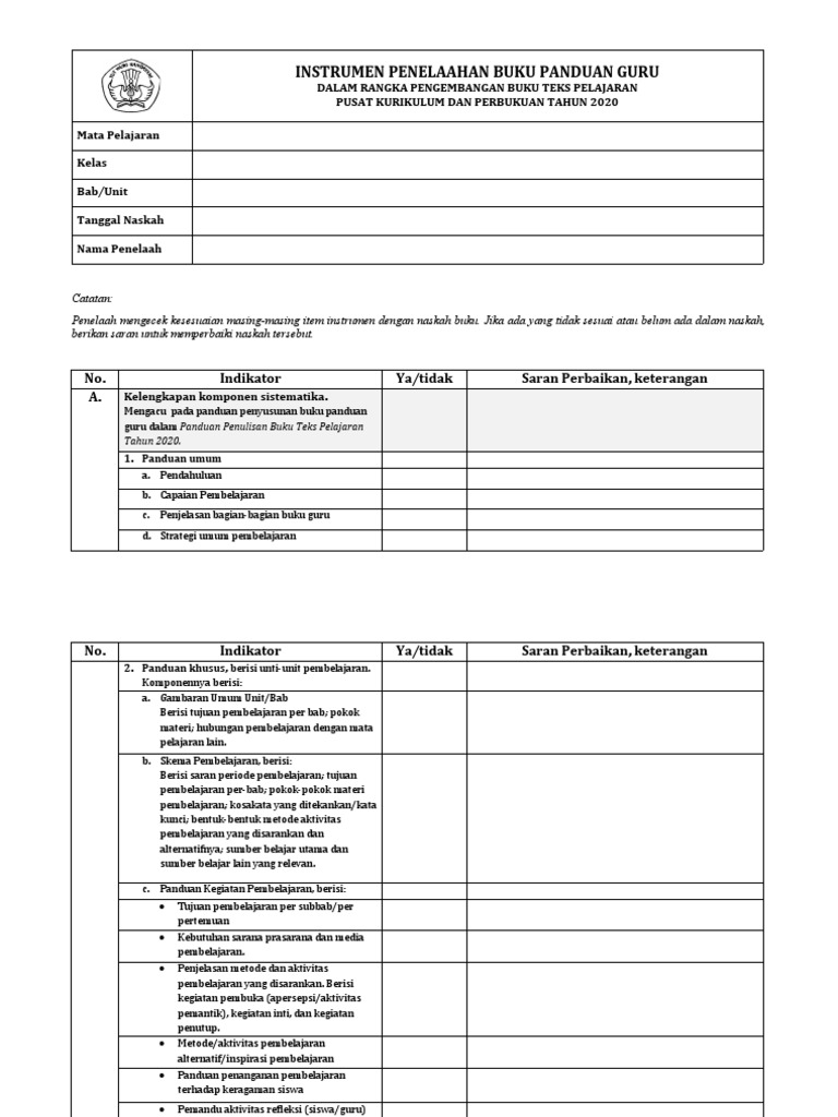 FORM Instrumen Penelaahan Buku Panduan Guru | PDF