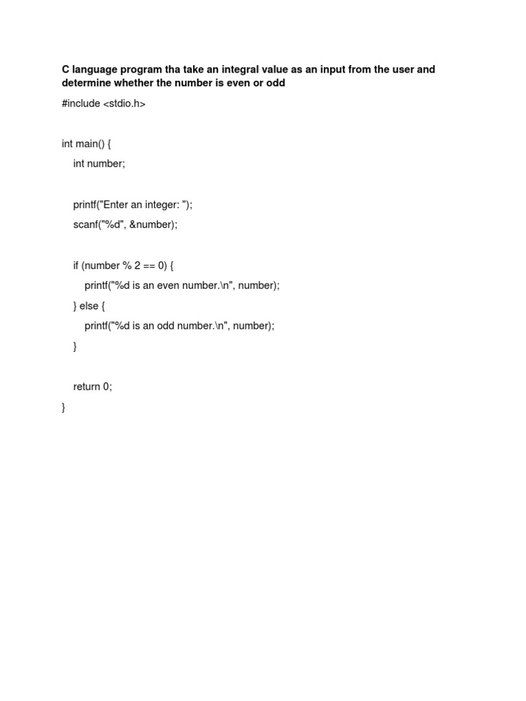 C Language Program Tha Take An Integral Value As An Input From The User
