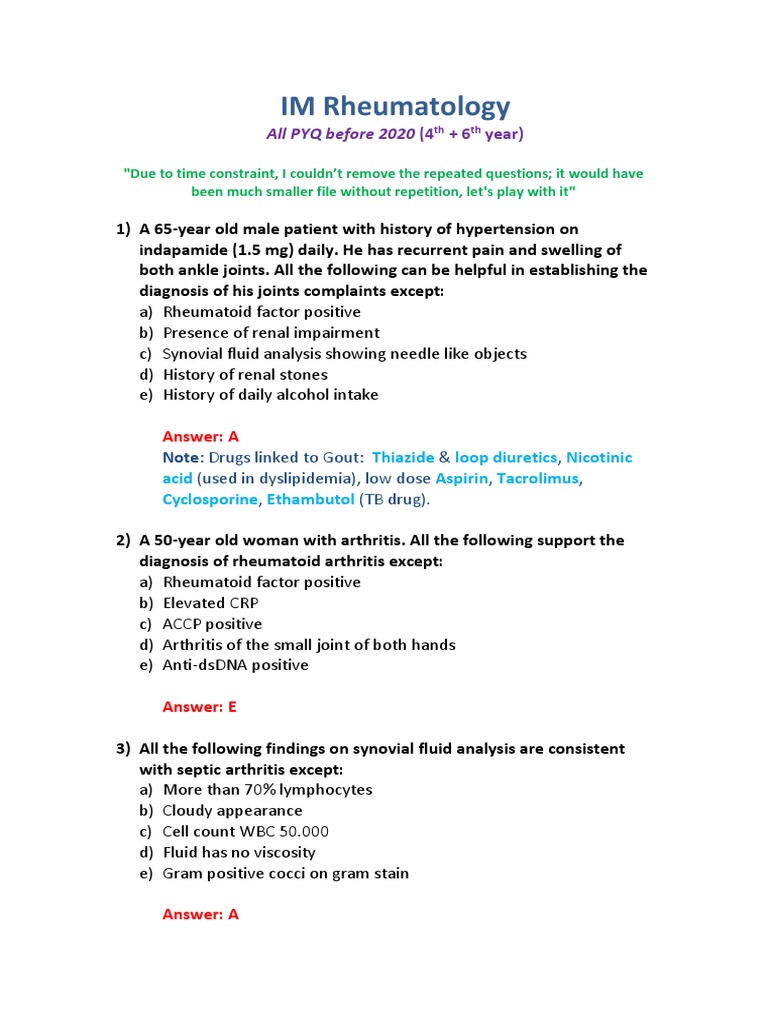 IM Rheumatology | PDF | Rheumatoid Arthritis | Gout