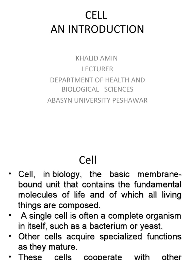 Lect 2. An Introduction To Cell | PDF | Cell (Biology) | Eukaryotes Lect 2. An Introduction To Cell | PDF | Cell (Biology) | Eukaryotes