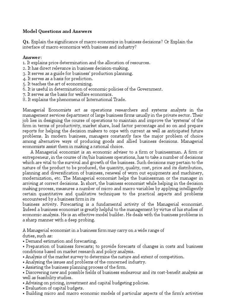 Model Questions and Answers Macro Economics | PDF | Economic System ...