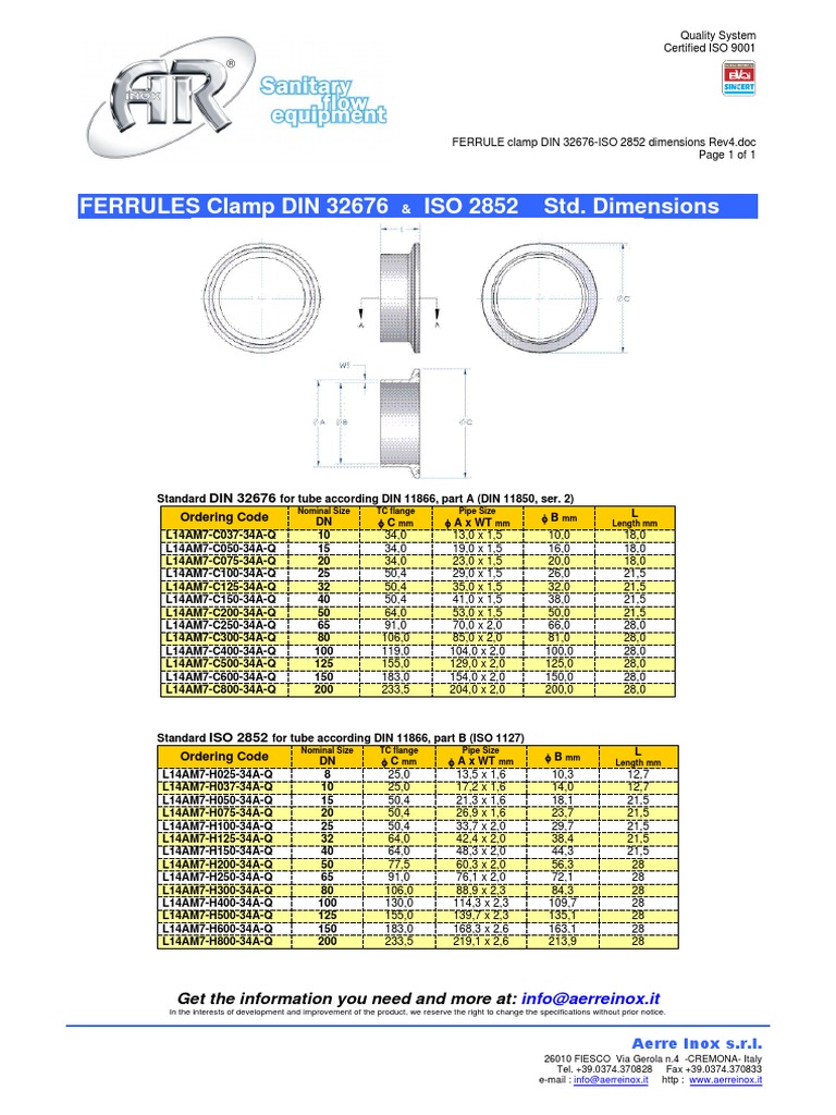 DIN 32676 & ISO 2852 Ferrule Dimensions | PDF | Pipe (Fluid Conveyance) | Building Engineering