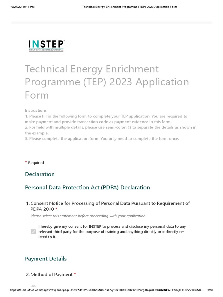 TEP 2023 Application Form Guide | PDF