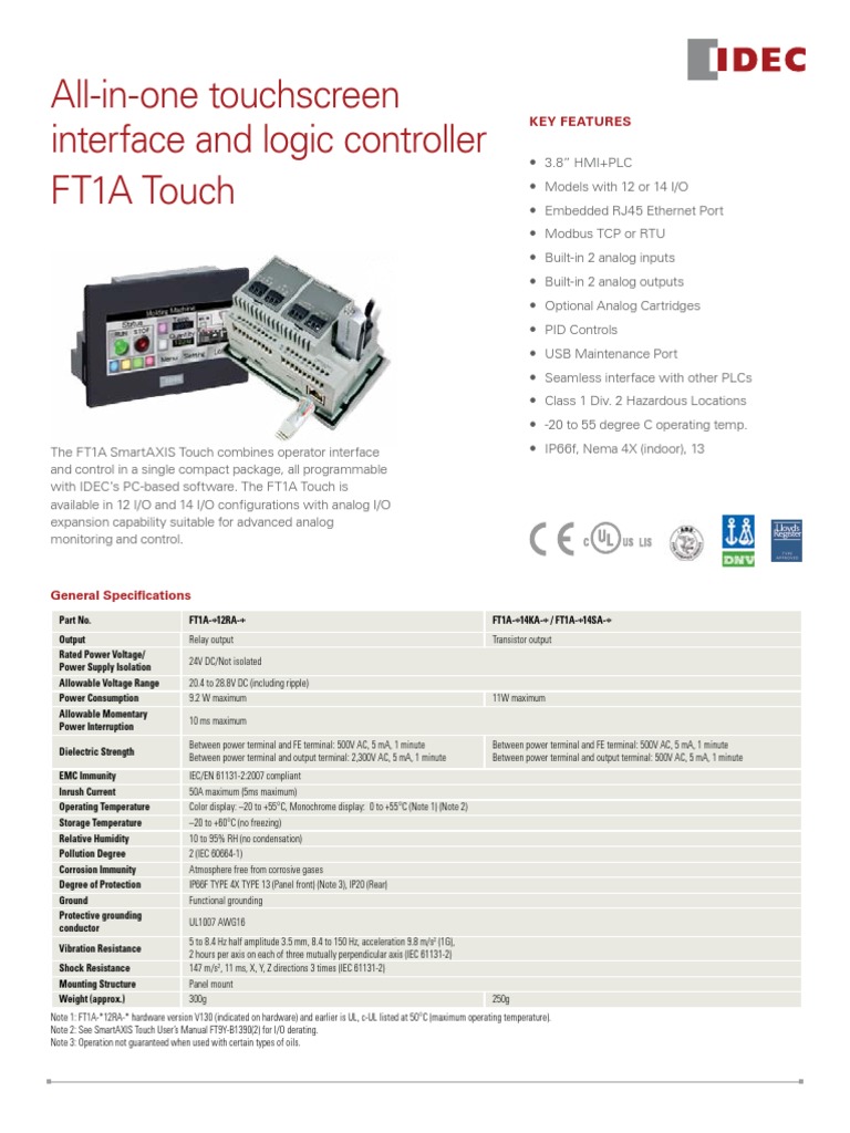 IDEC FT1A Touch Datasheet | PDF | Thermocouple | Resistor