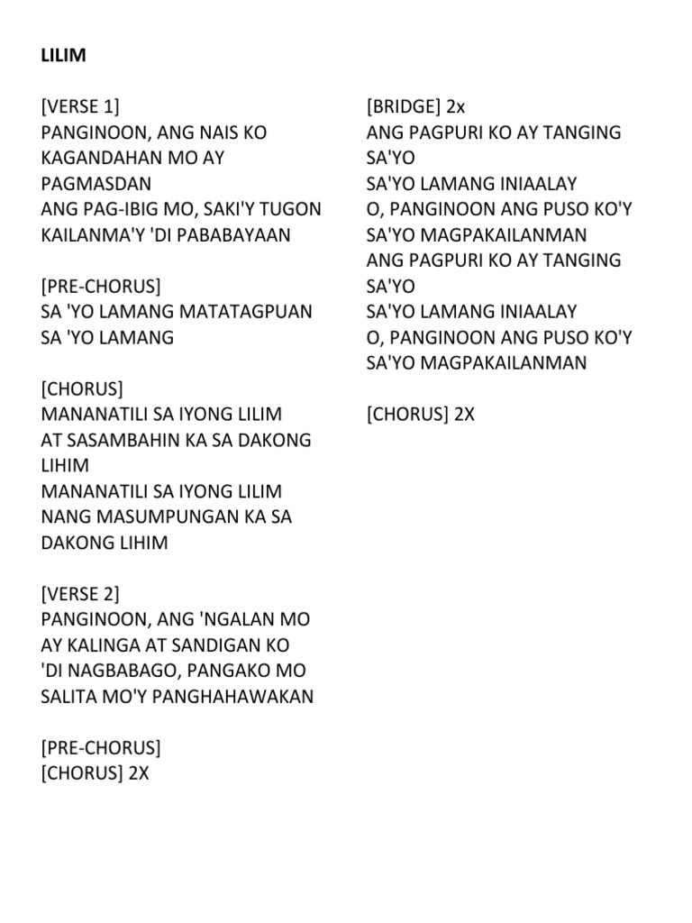 LILIM Lyrics | PDF