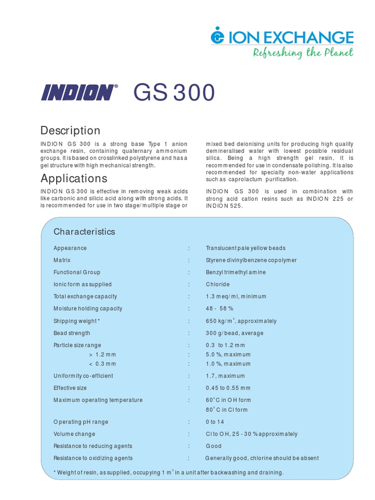 INDION GS 300 Anion Exchange Resin | PDF