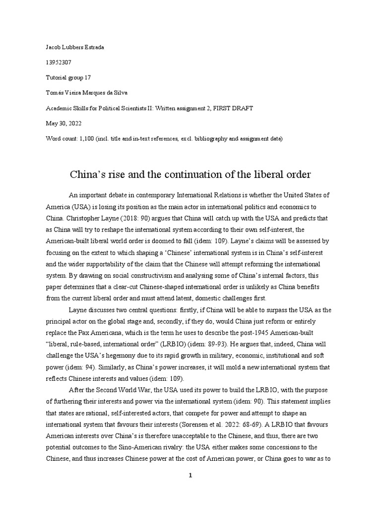 China & Liberal Order Final Version Essay 2 Acski 2 Jacob Lubbers ...
