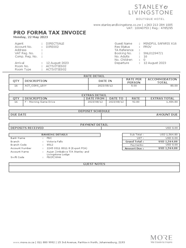 Pro Forma Invoice for Mindful Safaris | PDF | Value Added Tax | Economies