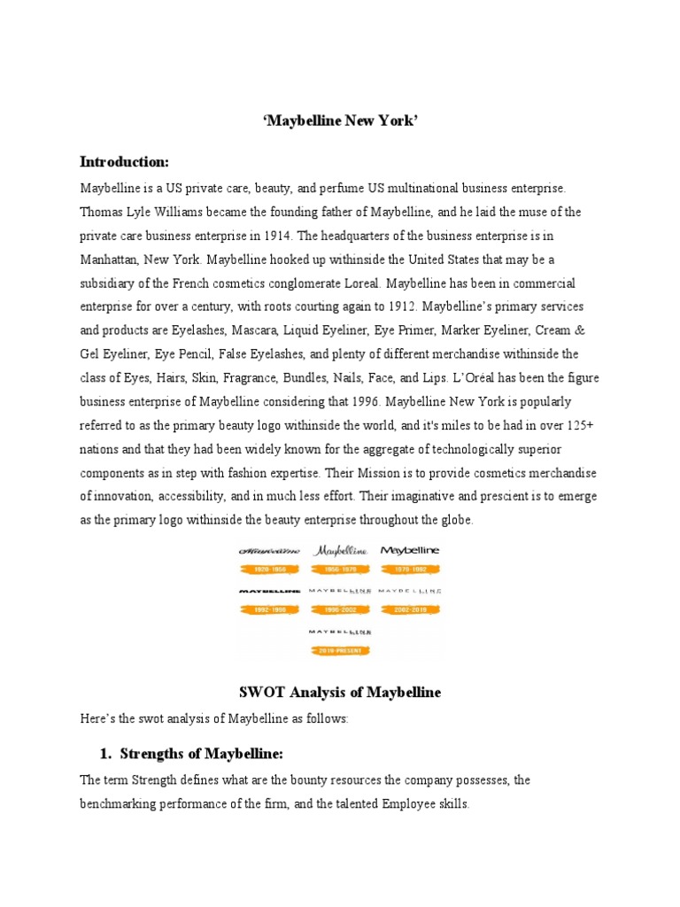 SWOT Analysis of Maybelline | PDF | Cosmetics | Brand