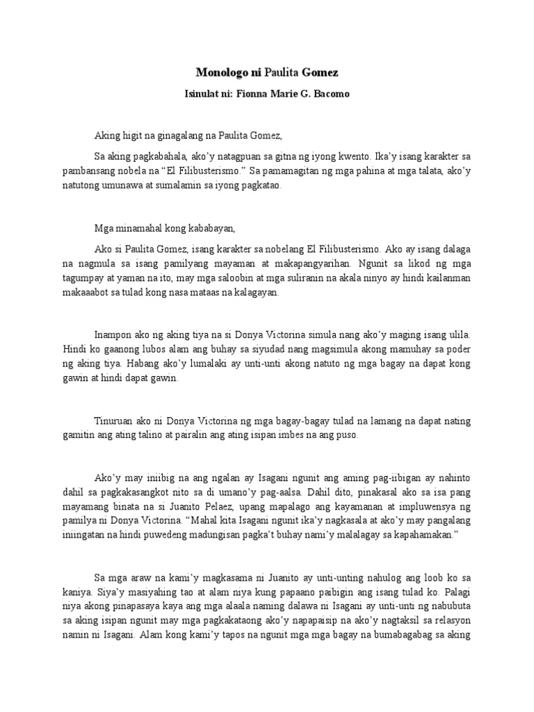 Monologo Ni Paulita Gomez | PDF