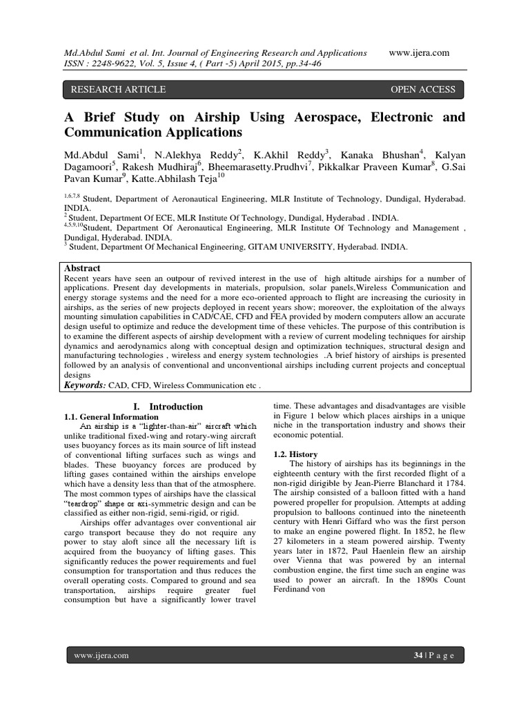 A Brief Study On Airship Using Aerospace, Electronic and Communication ...