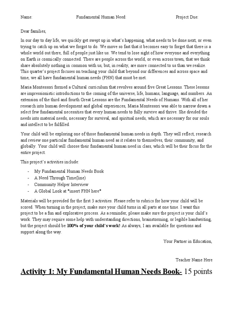 Activity 1: My Fundamental Human Needs Book-15 Points | PDF | Interview ...