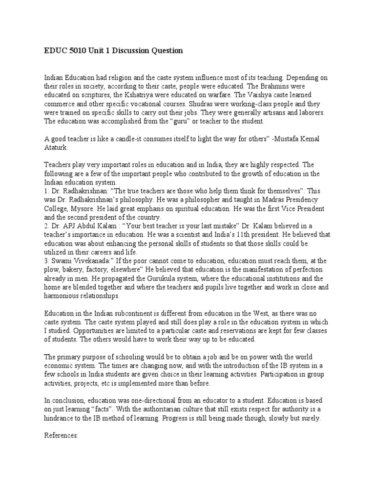 EDUC 5010 Unit 1 Discussion Question | PDF | Teachers