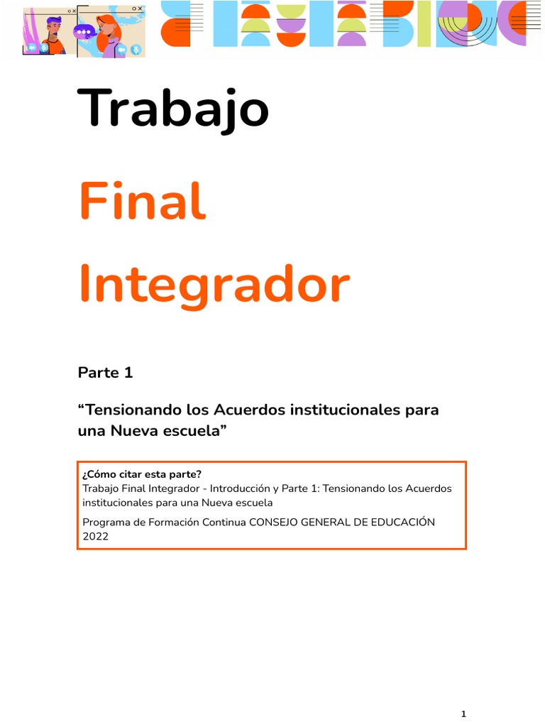 Trabajo Final Integrador - Parte 1.tensionando Los Acuerdos Institucionales para | PDF ...