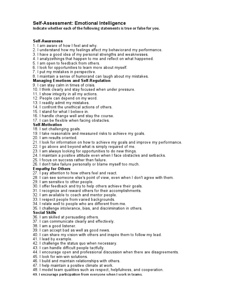 Self - Assessment - Emotional Intelligence - Module 2 | PDF