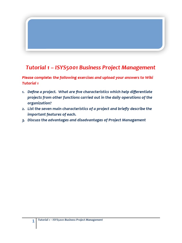 ISYS5001 Project Management Tutorial Guide | PDF
