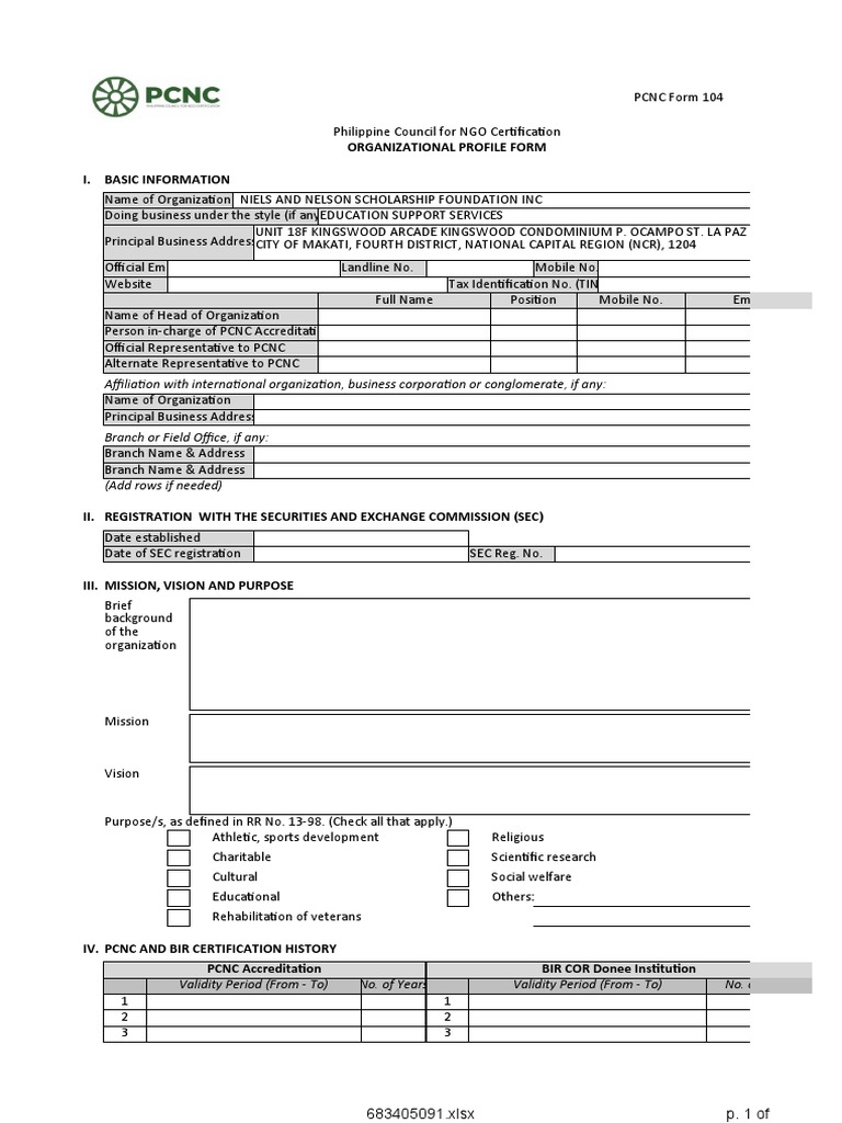 Form 104 Organizational Profile.. | PDF | Social Science