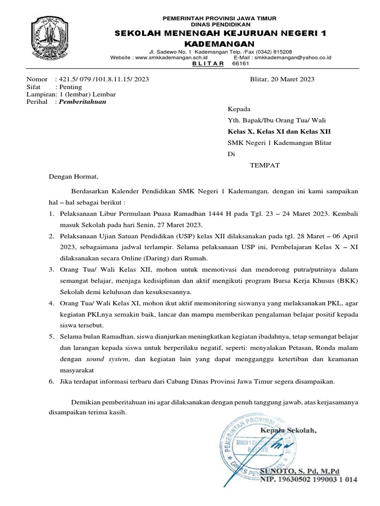Surat Pemberitahuan Orang Tua Siswa 2023 | PDF Surat Pemberitahuan Orang Tua Siswa 2023 | PDF