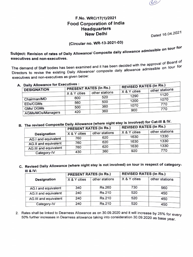 WR-13-2021-03 Revision of Daily Allowance | PDF