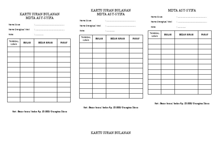 Kartu Iuran Bulanan 1 | PDF