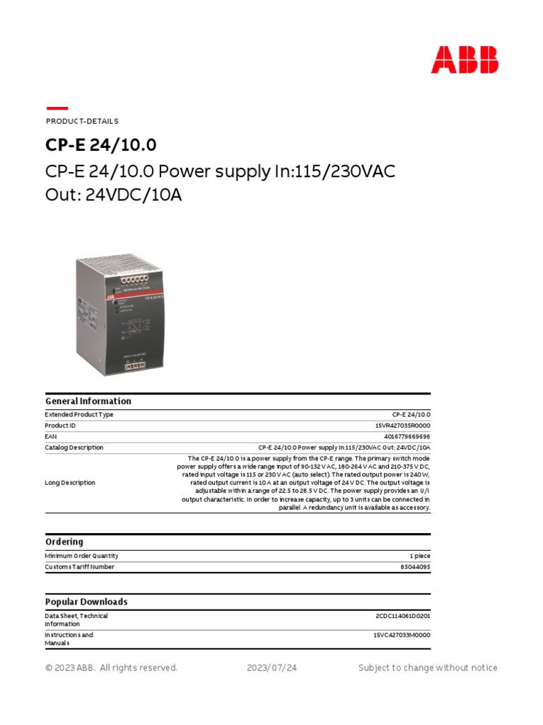 1SVR427035R0000 CP e 24 10 0 | PDF | Power Supply | Alternating Current