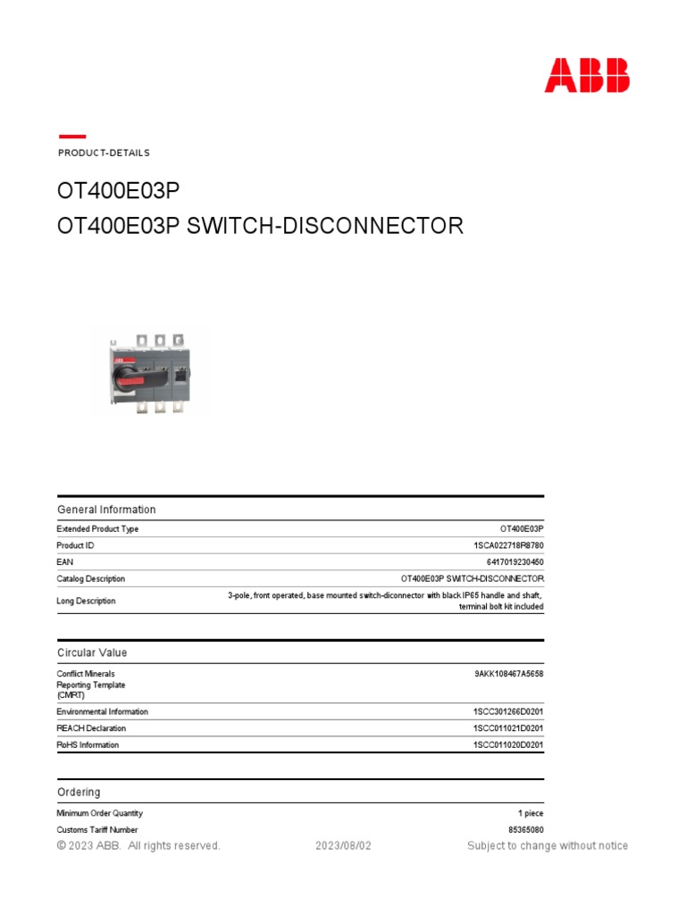 1SCA022718R8780 Ot400e03p | PDF | Fuse (Electrical) | Electricity
