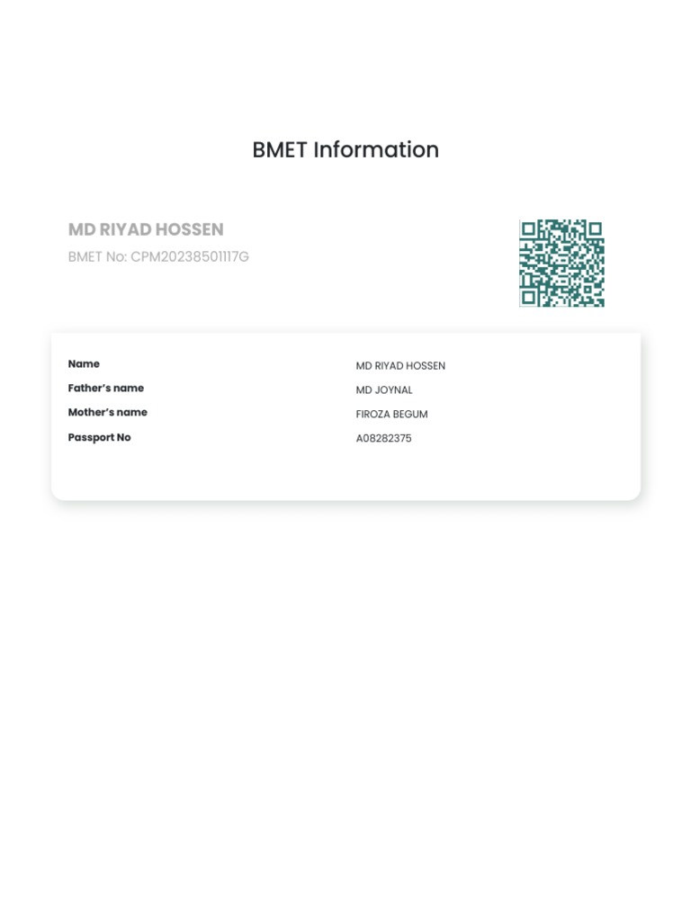 BMET Card - Ami Probashi | PDF