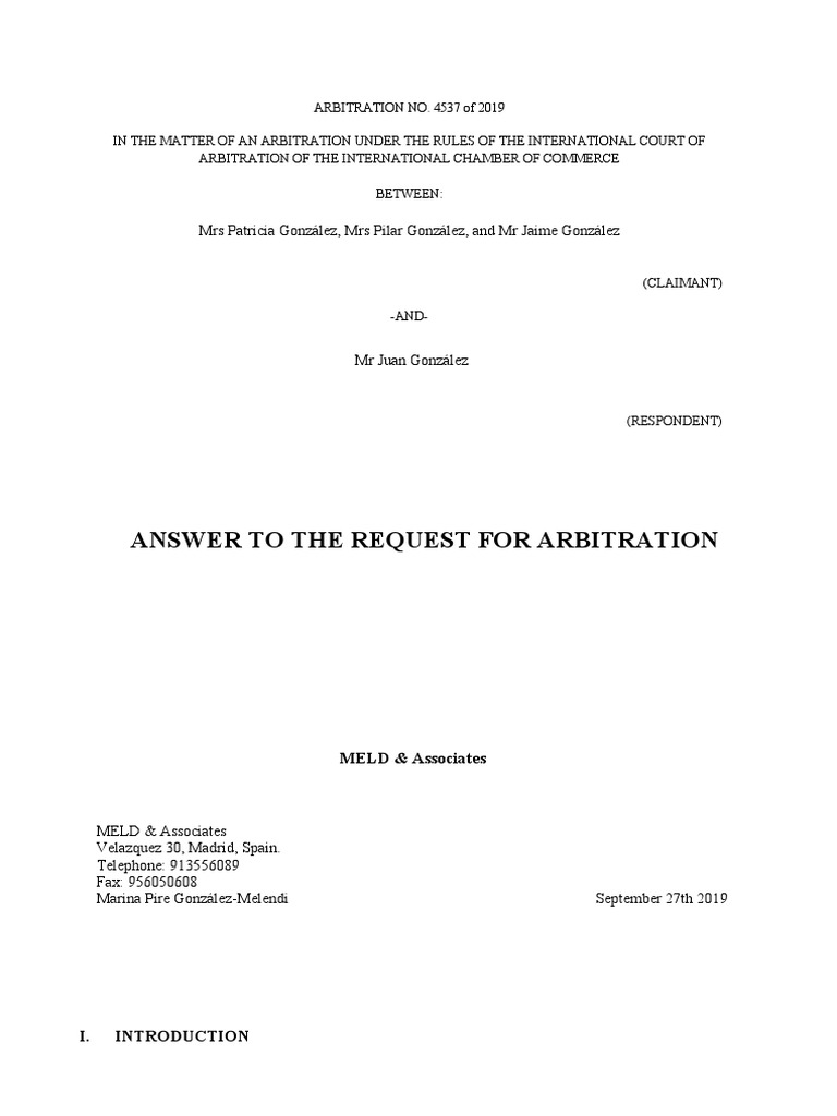 Answer To Request For Arbitration | PDF | Arbitration | Conflict Of Interest