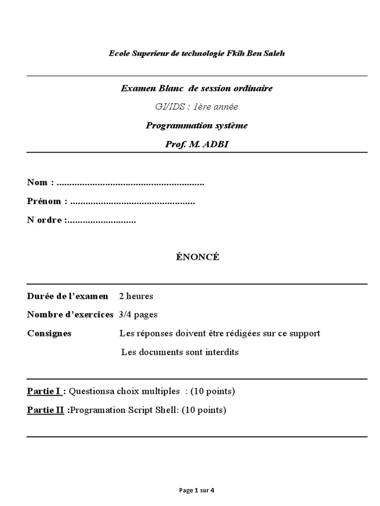 Examen Blanc: Programmation Système | PDF | Génie logiciel | Ingénierie informatique