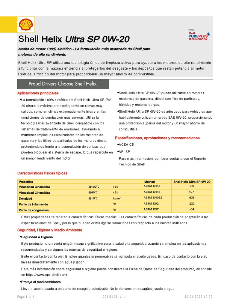 Helix Ultra SP 0w20 | PDF | Motores | Aceite de motor