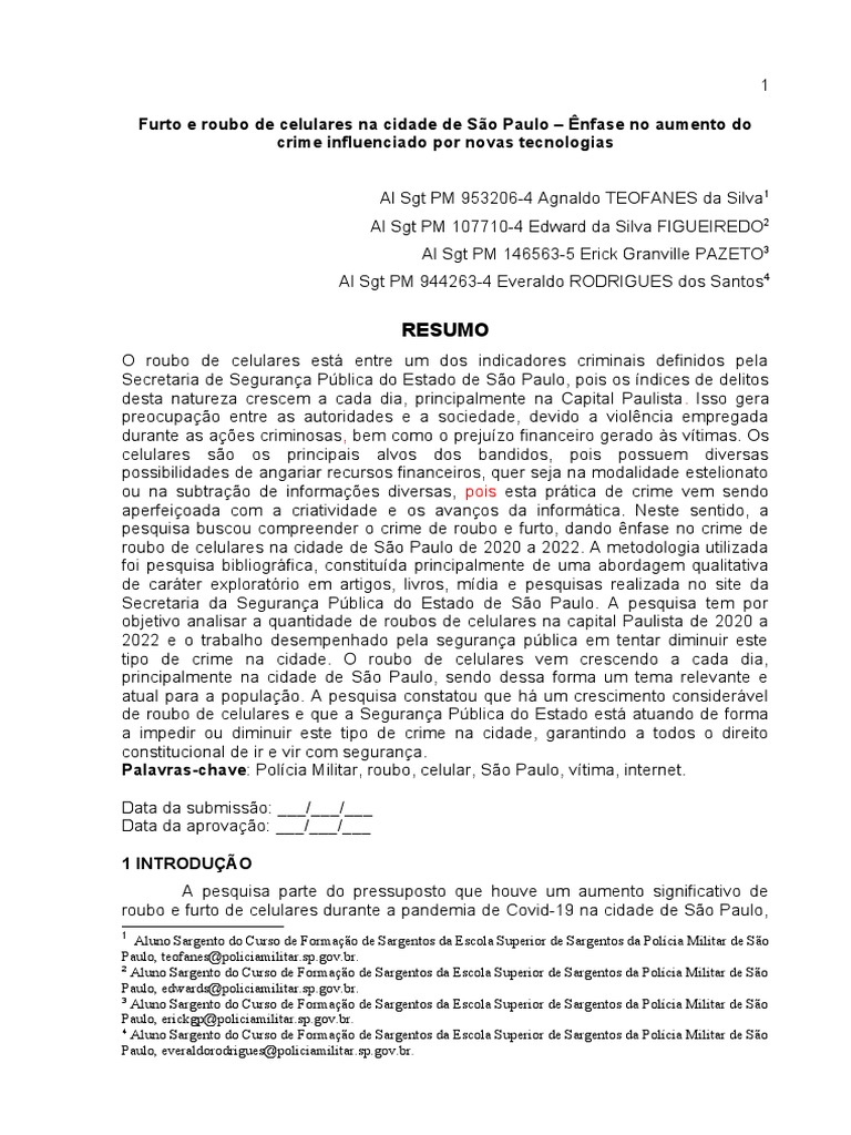 Roubo de Celulares em SP: 2020-2022 | PDF | Roubo | São Paulo