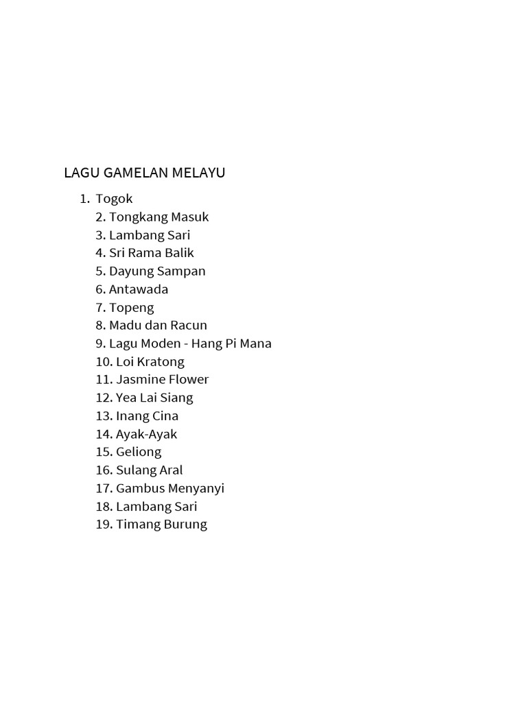 Lagu Gamelan Melayu | PDF