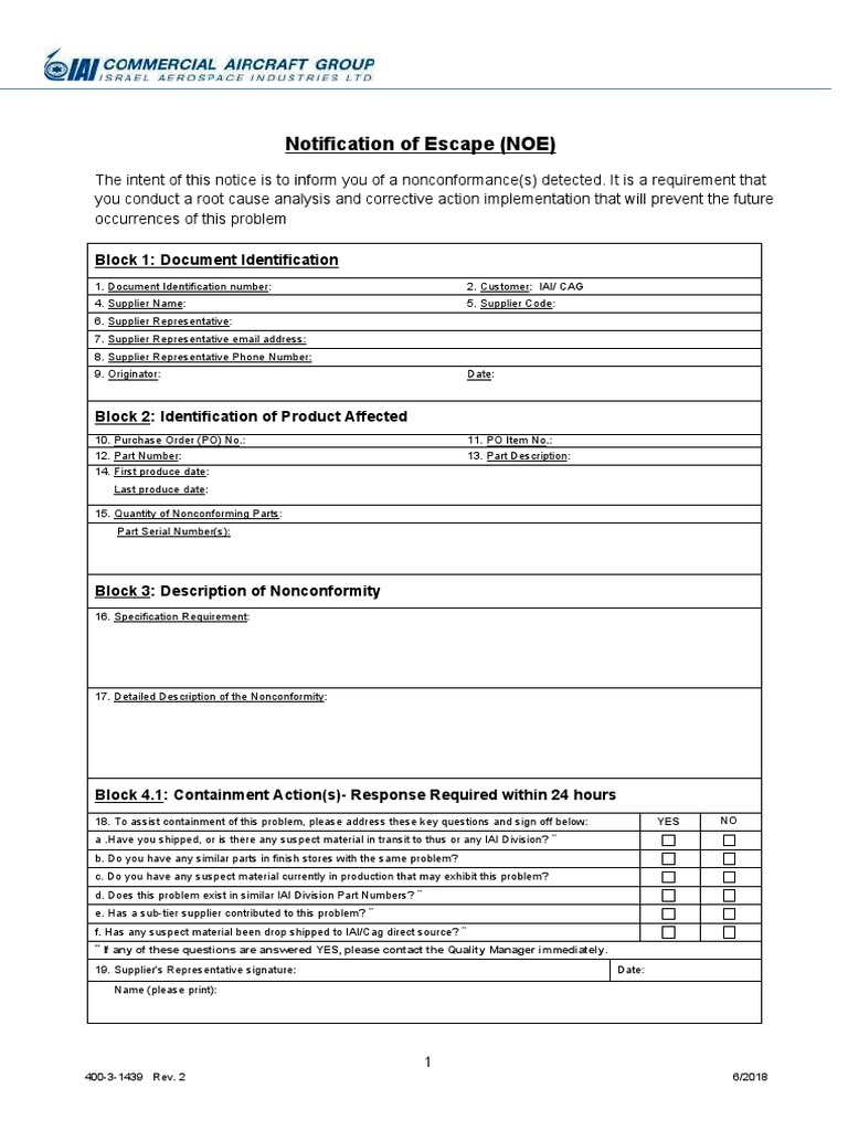 Form 400-3-1439 - Notification of Escape (NOE) | PDF | Business ...