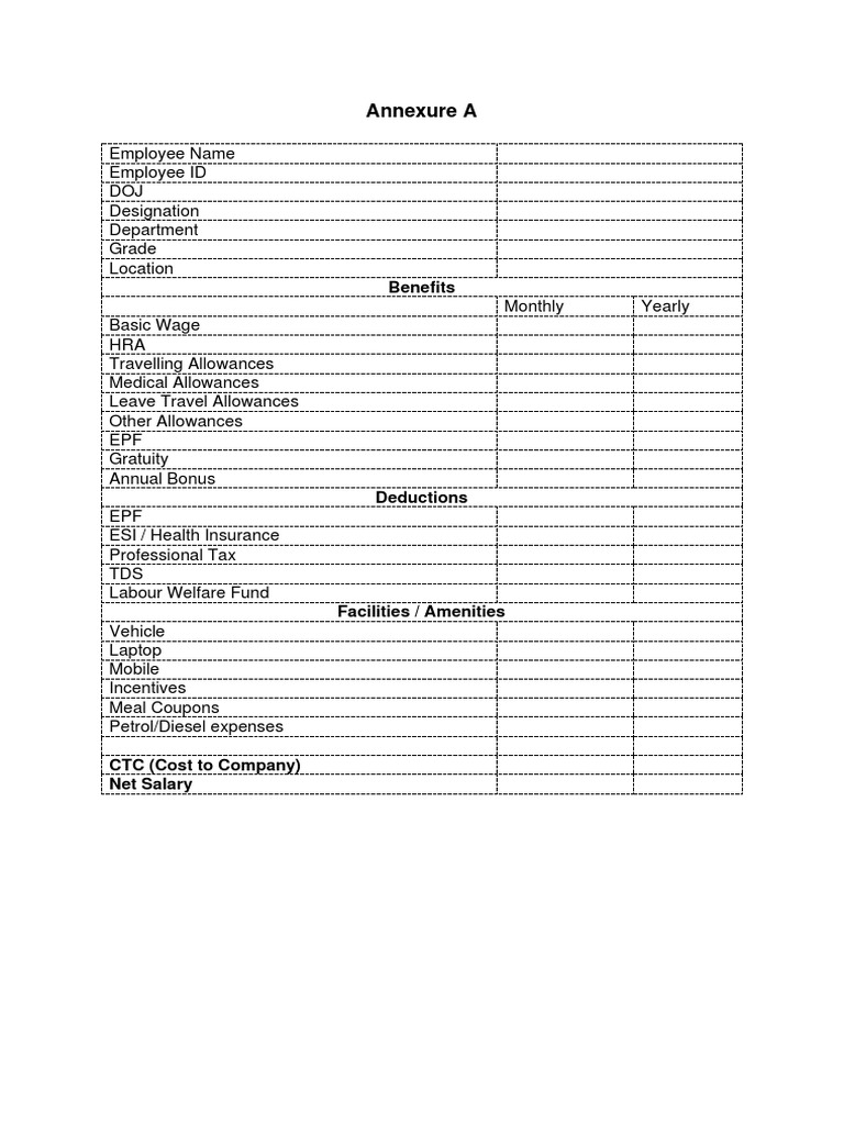 Salary Annexure Format in Word | PDF | Business | Finance & Money ...