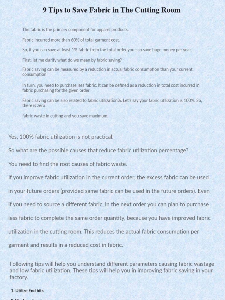 Tips for Reducing Fabric Waste in Cutting | PDF | Textiles | Clothing