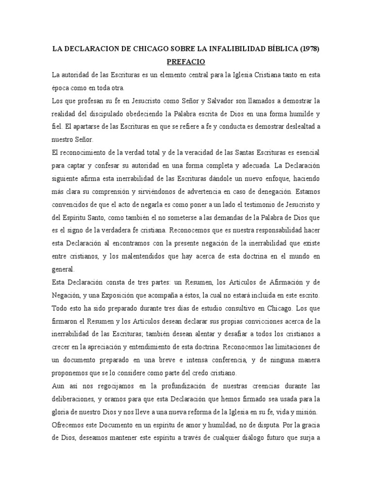 Declaracion de Chicago Sobre La Infalibilidad Bíblica | PDF | Biblia | Dios