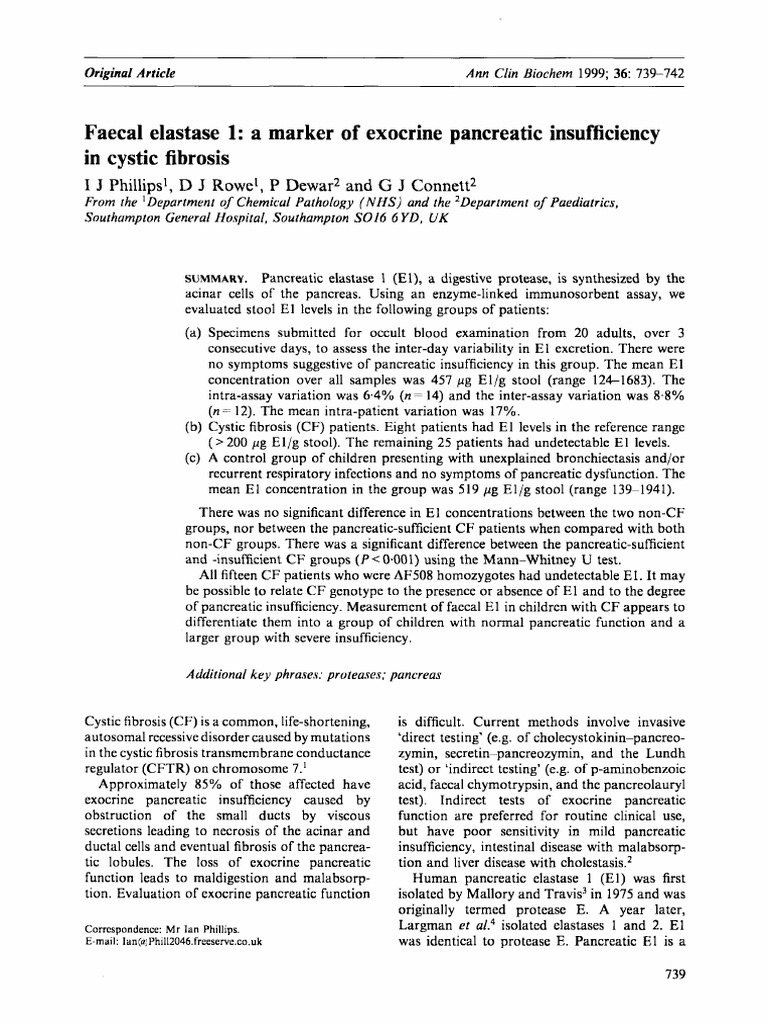 Faecal Elastase 1: A Marker of Exocrine Pancreatic Insufficiency in ...