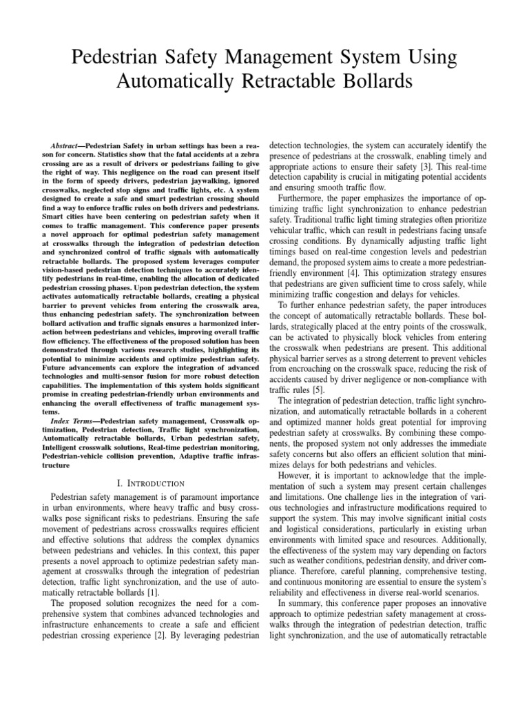 Pedestrian Safety Management System Using Automatically Retractable Bollards | PDF | Traffic ...