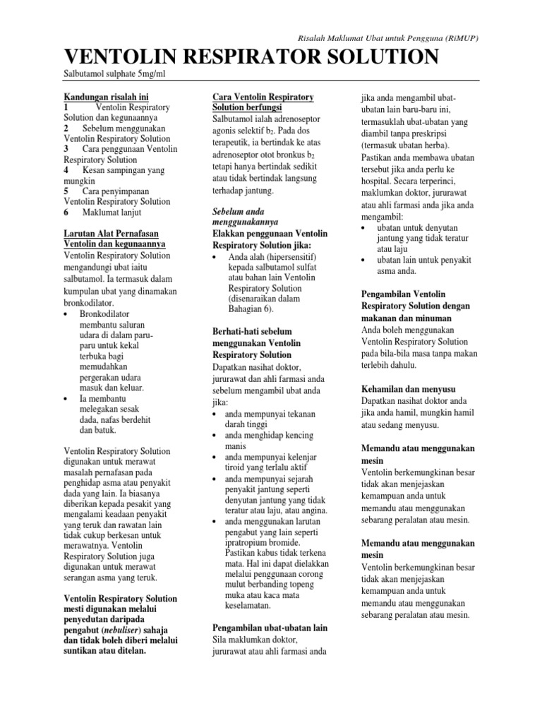 Ventolin Respirator Solution: Sebelum Anda Menggunakannya | PDF