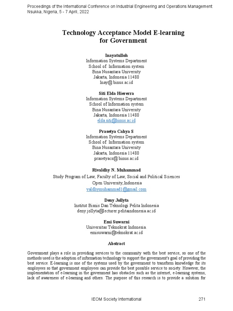 Technology Acceptance Model E-learning for Government | PDF | Educational Technology | Learning