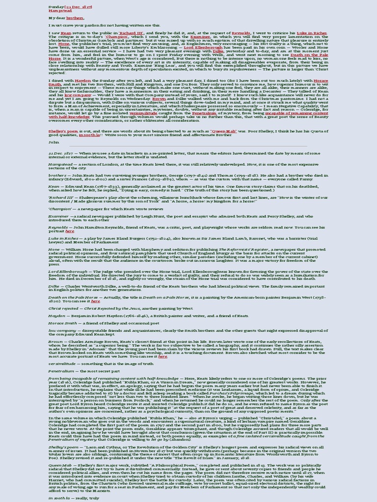 John Keats, The "Negative Capability" Letter | PDF