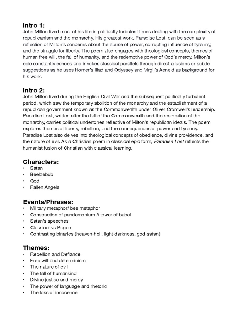 PL Ref Sheet PDF | PDF | Paradise Lost | Greek Mythology