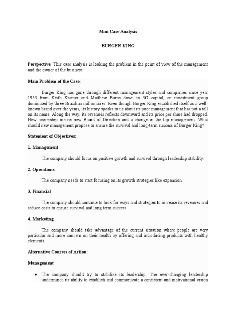 Burger King Mini Case Analysis | PDF | Franchising | Marketing