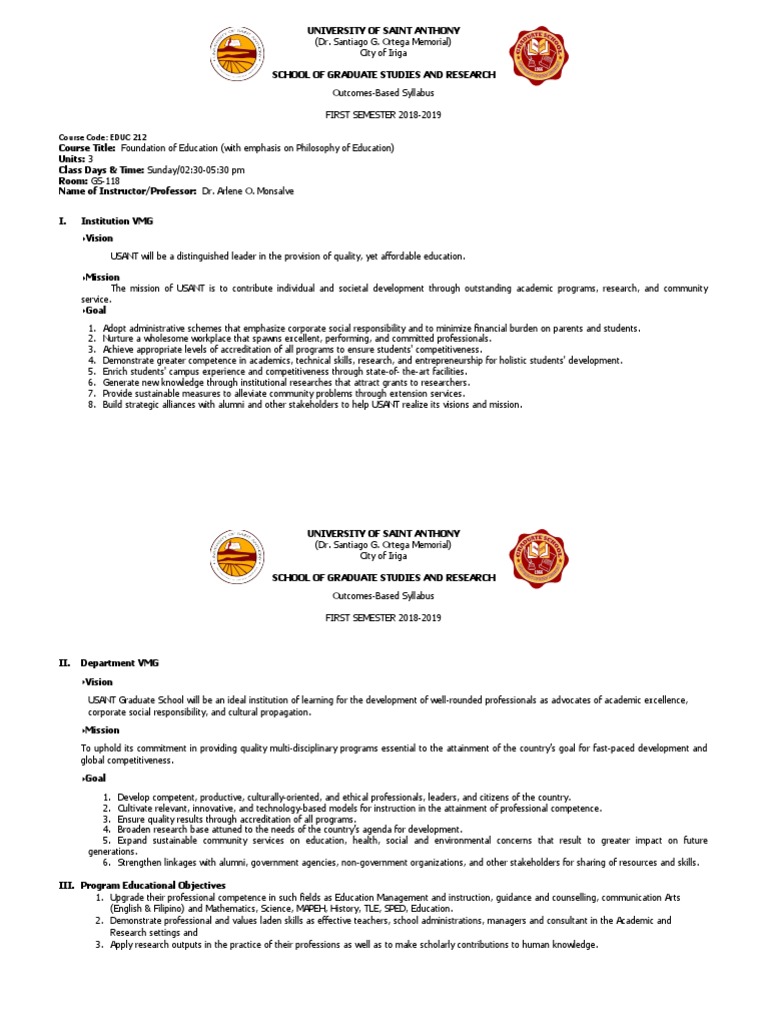 Grad SCHL Syllabus New Format 2018 Educ 212 | PDF | Learning | Curriculum