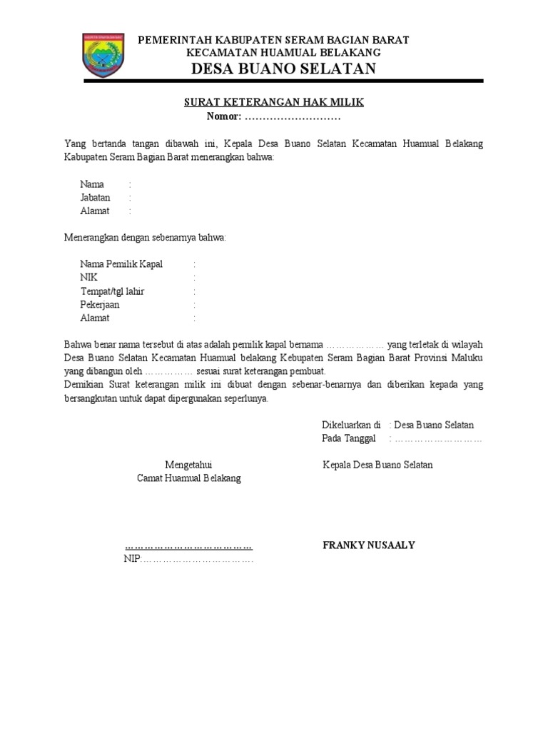 Surat Keterangan Hak Milik | PDF