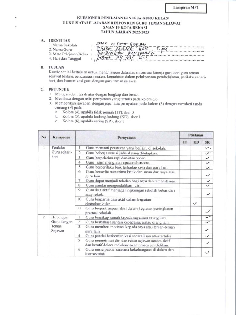 Butir 20 Aspek 3 Laporan Umpan Balik Dari Teman Sejawat | PDF